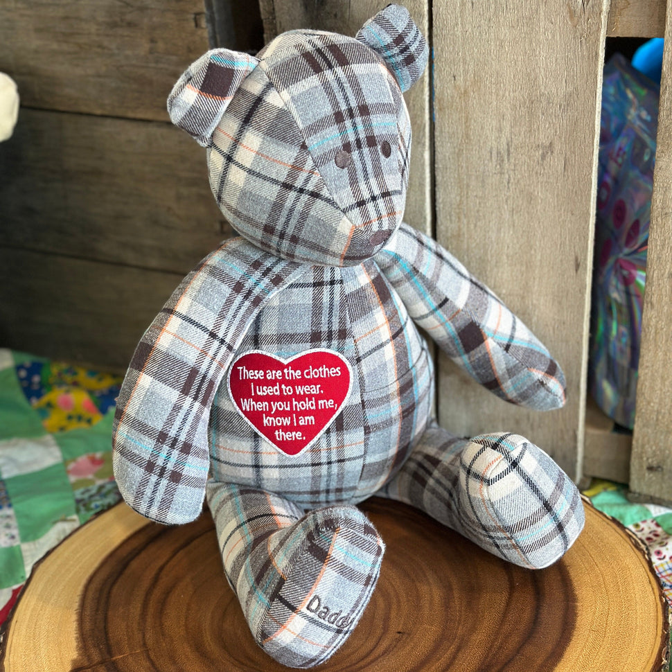 Bereavement Bear with heart poem by The Patchwork Bear